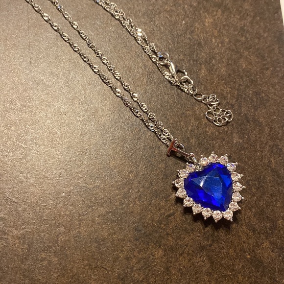 Jewelry | Large Blue Heart Shaped Royal Blue Pendant Encircled With ...